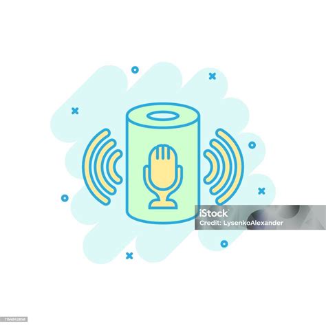 漫畫風格的語音助理圖示智慧家居輔助向量卡通插圖上的白色隔離背景指揮中心業務理念飛濺效應向量圖形及更多互動圖片 互動 互聯網 人工智能