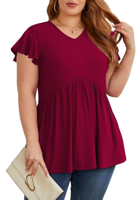 Cueply Plus Size Summer Tops For Women Short Sleeve V Neck Casual