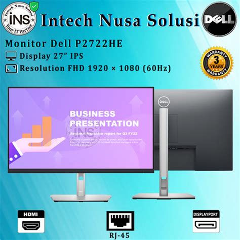 Jual Monitor Dell P2722HE 27" IPS FHD 60Hz DP HDMI USB-C 65W RJ45 3YR ...