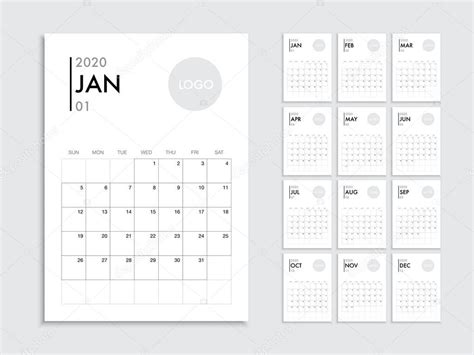 Calendario 2020 Plantilla Planificador Vector Diario En Un Estilo