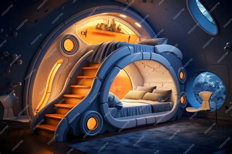 Premium Photo A Bedroom With A Spaceship Inspired Bunk Bed And Cosmic