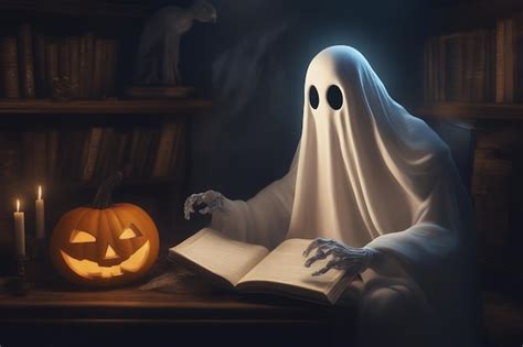 Premium Ai Image A Cozy Halloween Ghost Art Prints Ghost Reading A