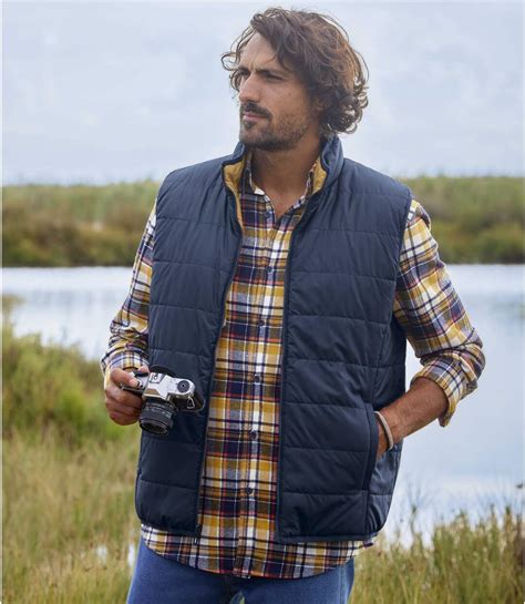 Mens Ochre And Navy Reversible Padded Gilet Atlas For Men
