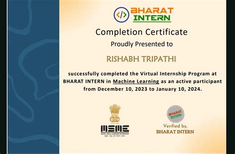 Rishabh Tripathi On Linkedin Machinelearning Internshipcomplete Bharatintern