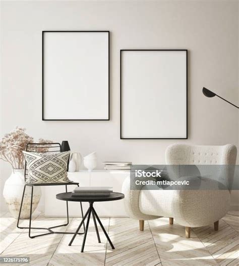Mock Up Bingkai Poster Dalam Latar Belakang Interior Modern Gaya