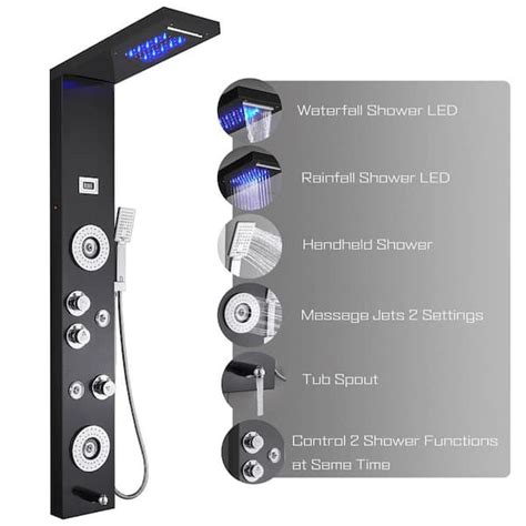 Elloandallo 57 In 6 Jet Shower Tower Panel System With Led Rainfall
