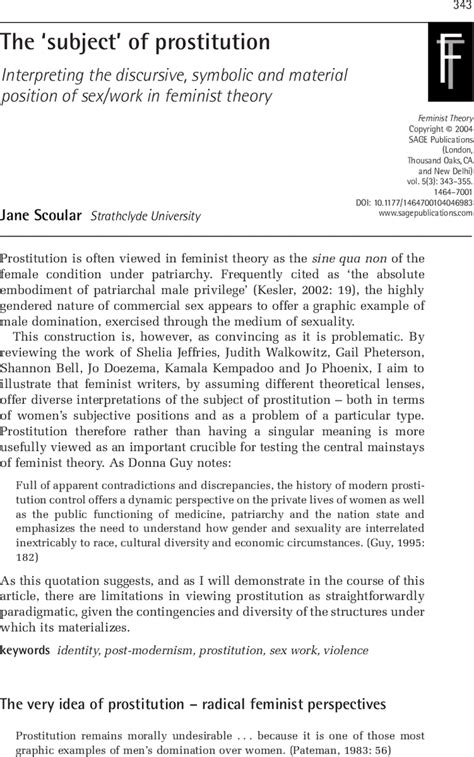 The ‘subject Of Prostitution Interpreting The Discursive Symbolic And Material Position Of The ‘subject Of Prostitution Interpreting The Discursive Symbolic And Material Position Of