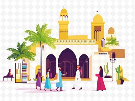 A Group Of People Are Standing In Front Of A Mosque Premium Ai