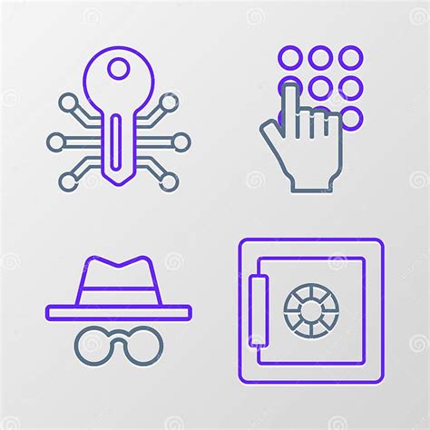 Set Line Safe Incognito Mode Password Protection And Smart Key Icon Vector Stock Illustration