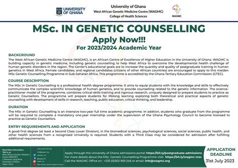 Msc In Genetic Counselling At University Of Ghana Apply Now