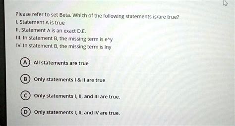 Hire Please Refer To Set Beta Which Of The Following Statements Isare