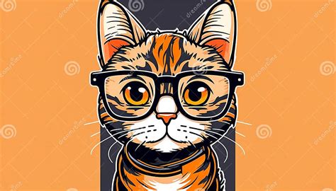Cartoon Hipster Cat With Glasses Generative Ai Stock Illustration
