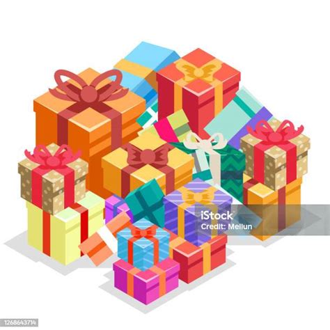 기프트 박스 더미 격리 된 개체 Isometric 3d 아이콘 플랫 디자인 벡터 일러스트 휴가에 대한 스톡 벡터 아트 및 기타 이미지 휴가 3차원 형태 더미 Istock