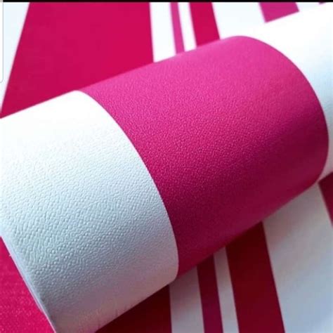 Jual Wallpaper Garis Salur Pink Putih Wall Sticker Dinding 9m X 45cm