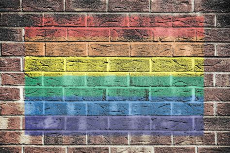 Gay Pride Rainbow Flag On Brick Wall Background Stock Image Image Of