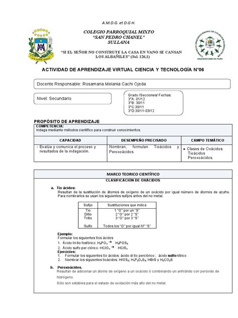 06 Actividad De Aprendizaje Virtual Pdf Ácido Química
