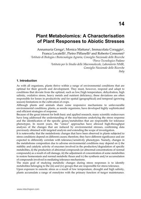 Pdf Plant Metabolomics A Characterisation Of Plant Responses To Abiotic Stresses Dokumen Tips