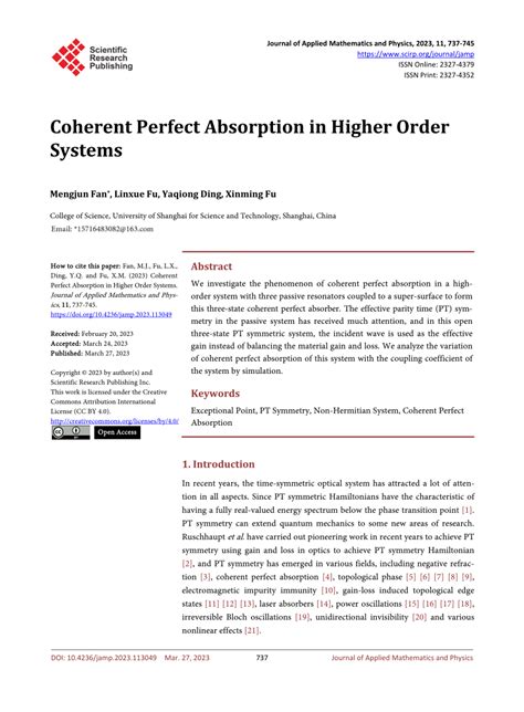 Pdf Coherent Perfect Absorption In Higher Order Systems