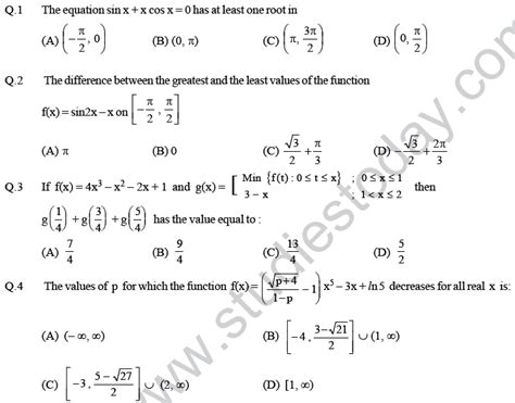 Jee Mathematics Application Of Derivatives Mcqs Set A With Answers
