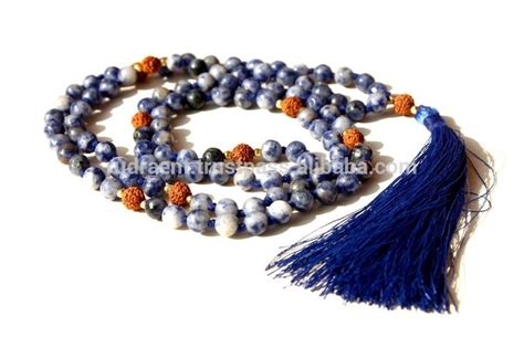 Sodalite And Rudraksha Mala Beads Tassel Necklace