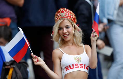 A Crop Top Wearing Russia Fans Waves Her Flags Hot Football Fans