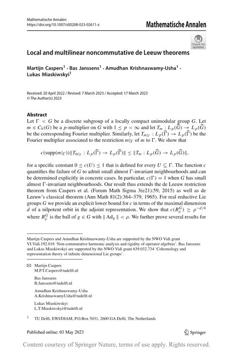 Pdf Local And Multilinear Noncommutative De Leeuw Theorems