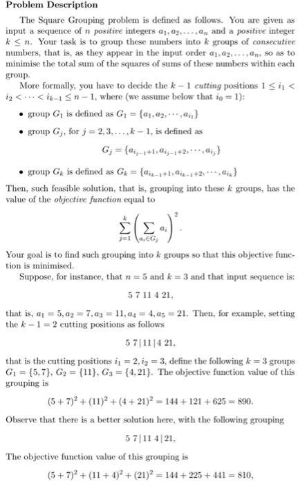 Solved Problem Description The Square Grouping Problem Is Chegg