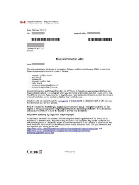 Biometrics Instruction Letter Sample Pdf