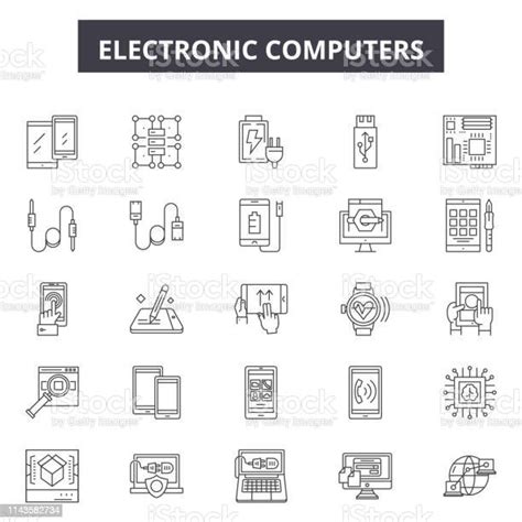 Les Ordinateurs Delectrronic Icônes De Ligne Signes Ensemble Vecteur