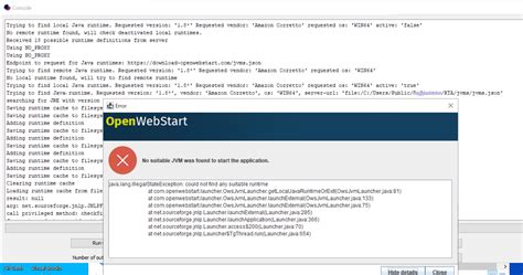 OwsJvmLauncher Java Cannot Find Local Java Runtime To Load Jar File