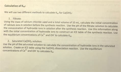 Solved Calculation Of Ksp We Will Use Two Different Methods Chegg Com