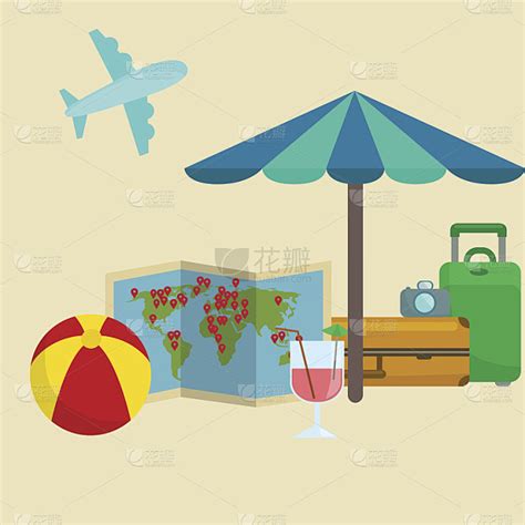 旅行袋，旅行或度假旅行箱，旅游标志行李