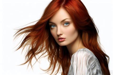 Premium Photo Portrait Of Beautiful Young Woman With Long Red Hair On