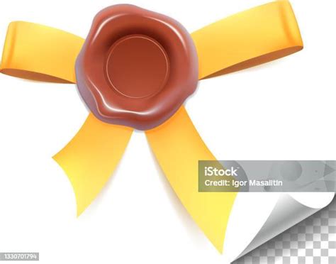 노란 리본왁스 씰 흰색 배경에 격리된 왁스 스탬프입니다 편지 소포 및 문서 3차원 형태에 대한 스톡 벡터 아트 및 기타 이미지 3차원 형태 갈색 고급 Istock