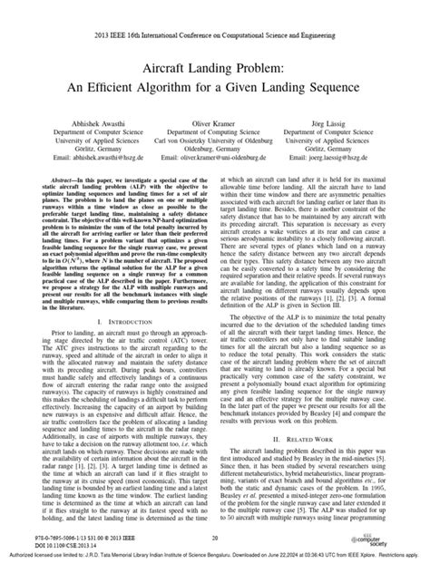 Aircraft Landing Problem An Efficient Algorithm For A Given Landing Sequence Pdf