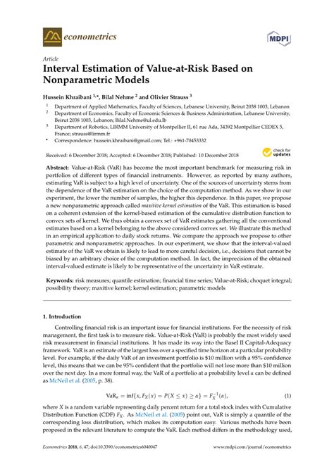 Pdf Interval Estimation Of Value At Risk Based On Nonparametric Models