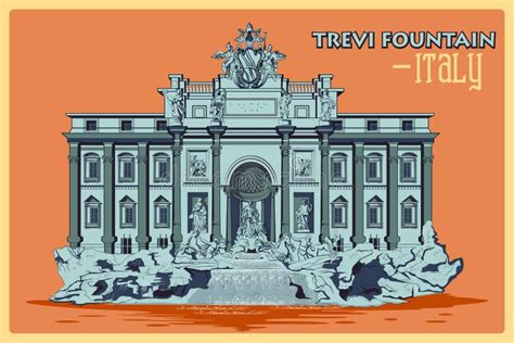 Cartaz Do Vintage Da Fonte Do Trevi No Monumento Famoso De Roma Em