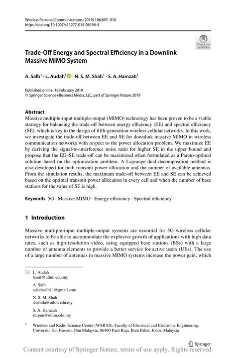 Trade Off Energy And Spectral Efficiency In A Downlink Massive Mimo System Request Pdf