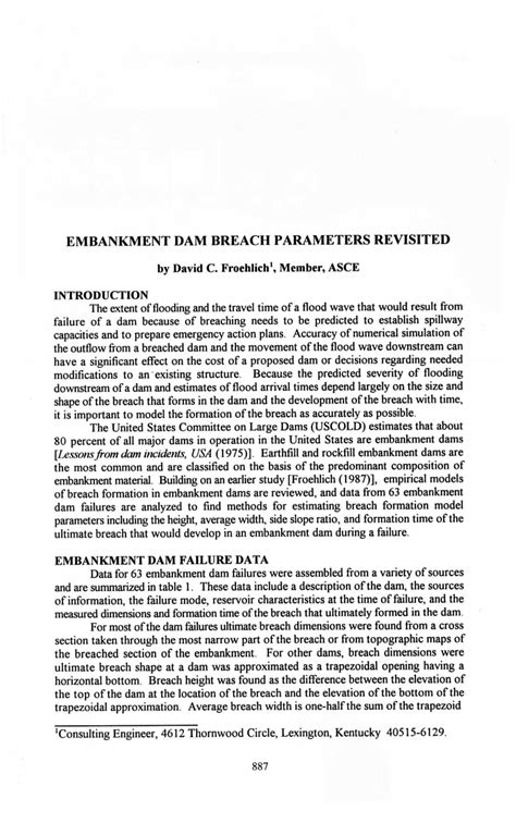 Pdf Embankment Dam Breach Parameters Revisited
