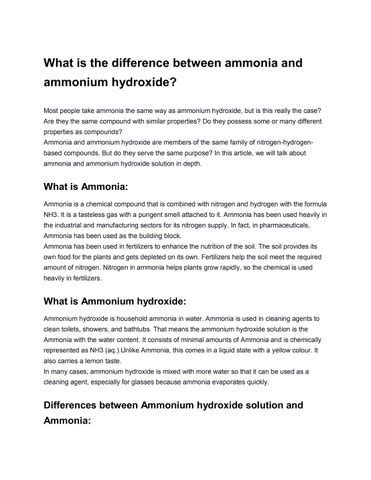What Is The Difference Between Ammonia And Ammonium Hydroxide By Mysore Ammonia Issuu