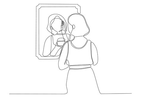 Continuous Line Drawing Of Woman In Mirror Vector Illustration 7942186