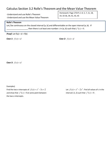 Rolle S Mean Value Theorem Calculus Notes