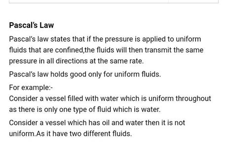 Pascal S Law Pascal S Law States That If The Pressure Is Applied To Unifo