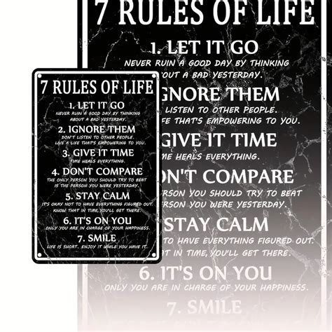 Inspirational Quotes Tin Metal Signage 7 Rules Life Wall Art Temu Canada