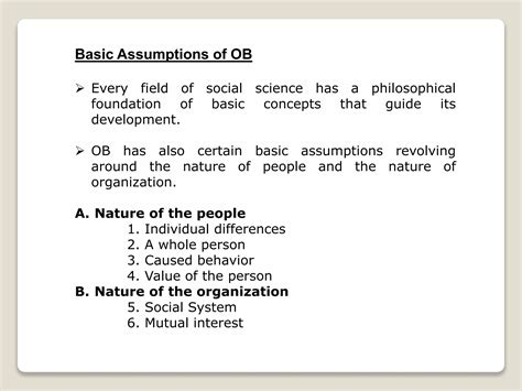 Basic Assumptions Of Ob Pptx