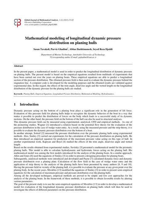 Pdf Mathematical Modeling Of Longitudinal Dynamic Pressure Distribution On Planing Hulls