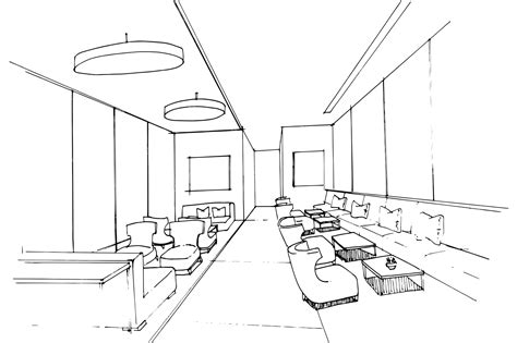 Premium Vector Sketch Drawing Of A Lobby Lounge And Corridor