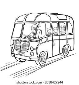 승객이 있는 버스 스쿨버스 선형 드로잉 스톡 일러스트 2038429244 Shutterstock