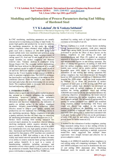 Optimization Of Milling Process Parameters
