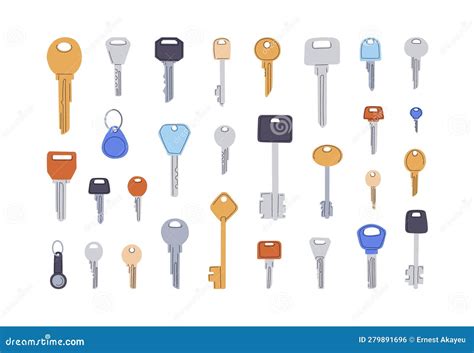 Door Keys Of Different Kind Set Metal Items For Opening Closing Apartment Home And Post Box